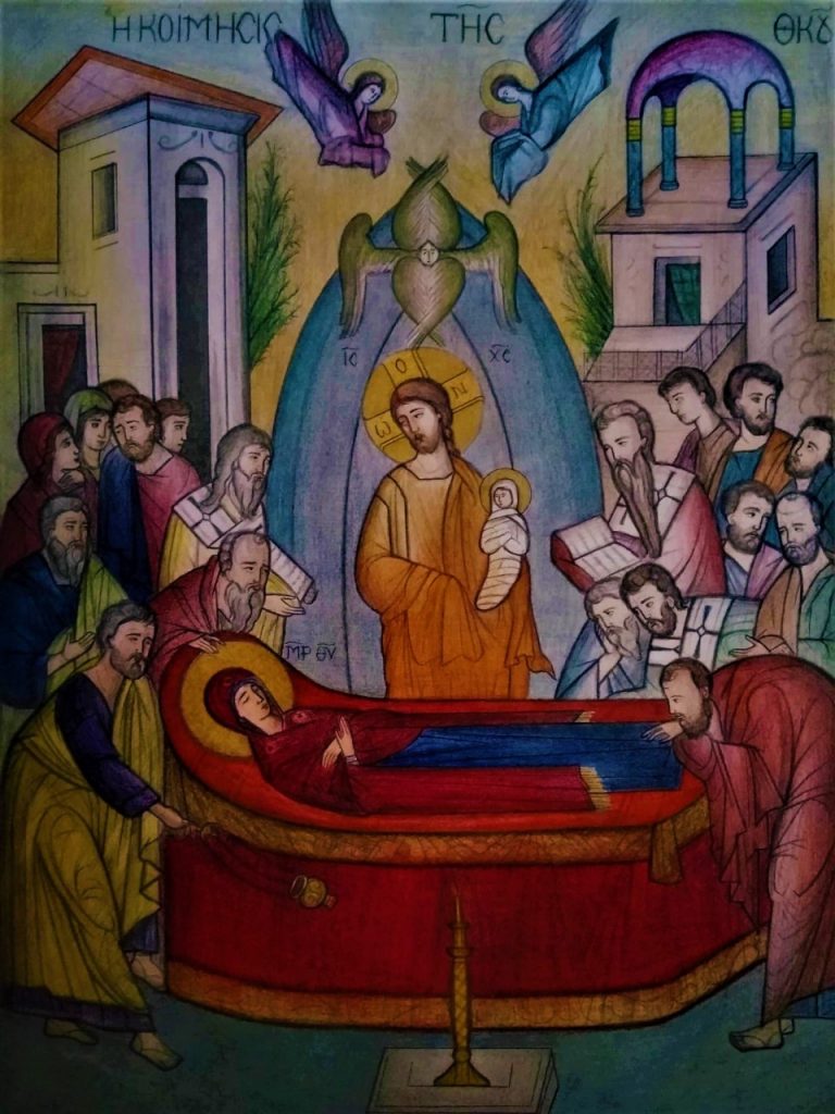 ΙΧΘΥΣ: Σχέδια ζωγραφικής για μικρά παιδιά – “Η ΚΟΙΜΗΣΗ ΤΗΣ ΘΕΟΤΟΚΟΥ”